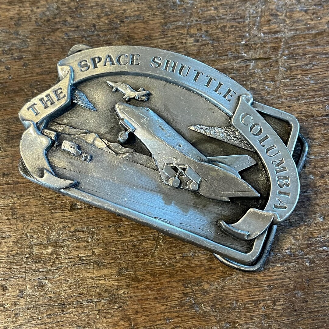 Vintage Buckle NASA Space Shuttle Columbia Raised Design Pewter Colored ...