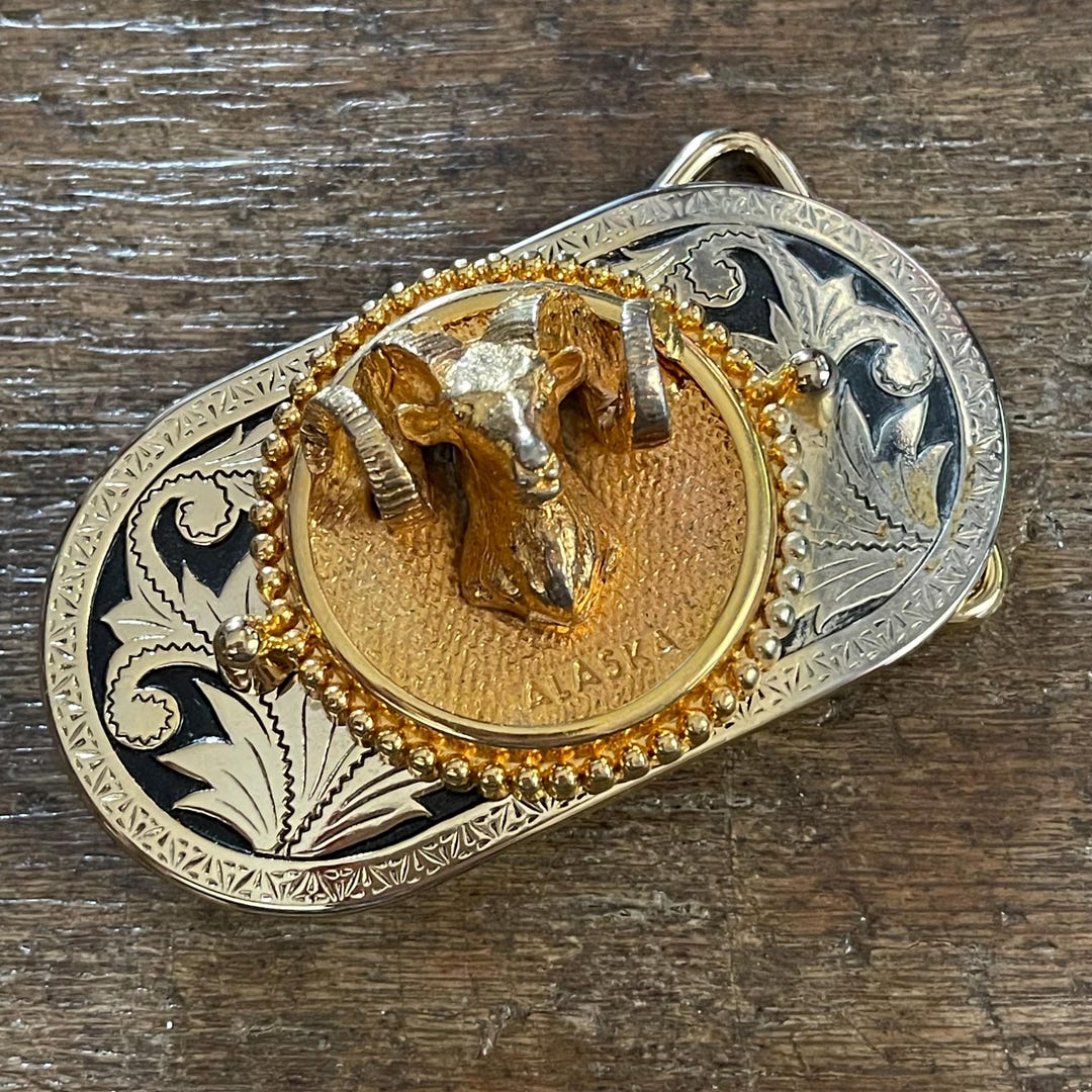 Vintage Belt Buckle Alaska Big Horn Sheep Ram 3-D Design Head Mount in ...