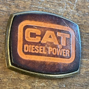 Vintage CAT Diesel Power Advertising Leather Stamped Design Belt Buckle ...