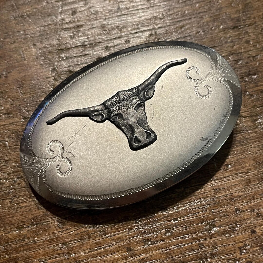 Vintage Buckle Western Style Brands and Long Horn Steer Raised Design ...