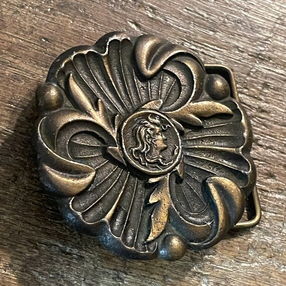 Artistic vintage flower and vines Woman Cameo Brass c… - Gem