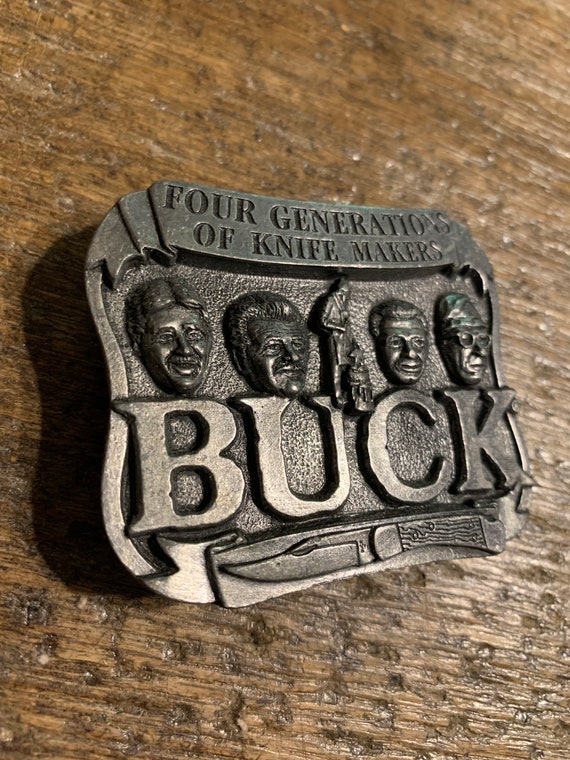 Vintage belt buckle Buck Knife Advertising Four Gener… - Gem
