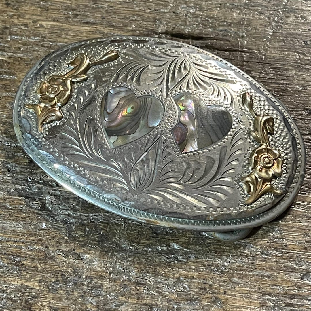 Vintage Western Style Heart Design Mother of Pearl Inlay and Gold ...