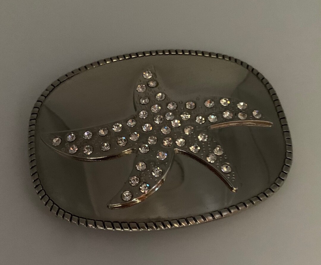 Ocean Sea Themed Belt Buckle Rhinestone Starfish Themed Chrome Colored ...