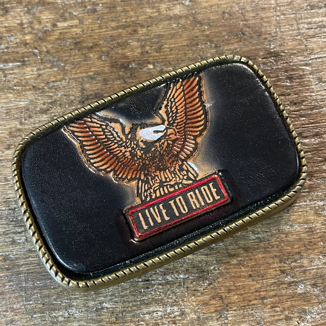 Vintage Belt Buckle Flying Eagle Live to Ride Motorcycle Themed Leather ...