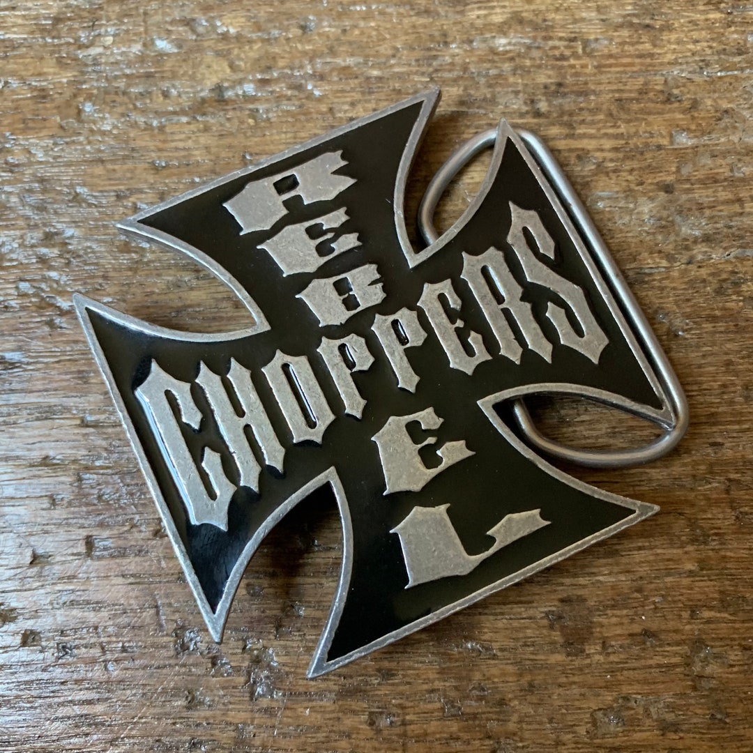 Rebel Choppers Gothic Script Iron Cross Design With Black Enamel Inset ...