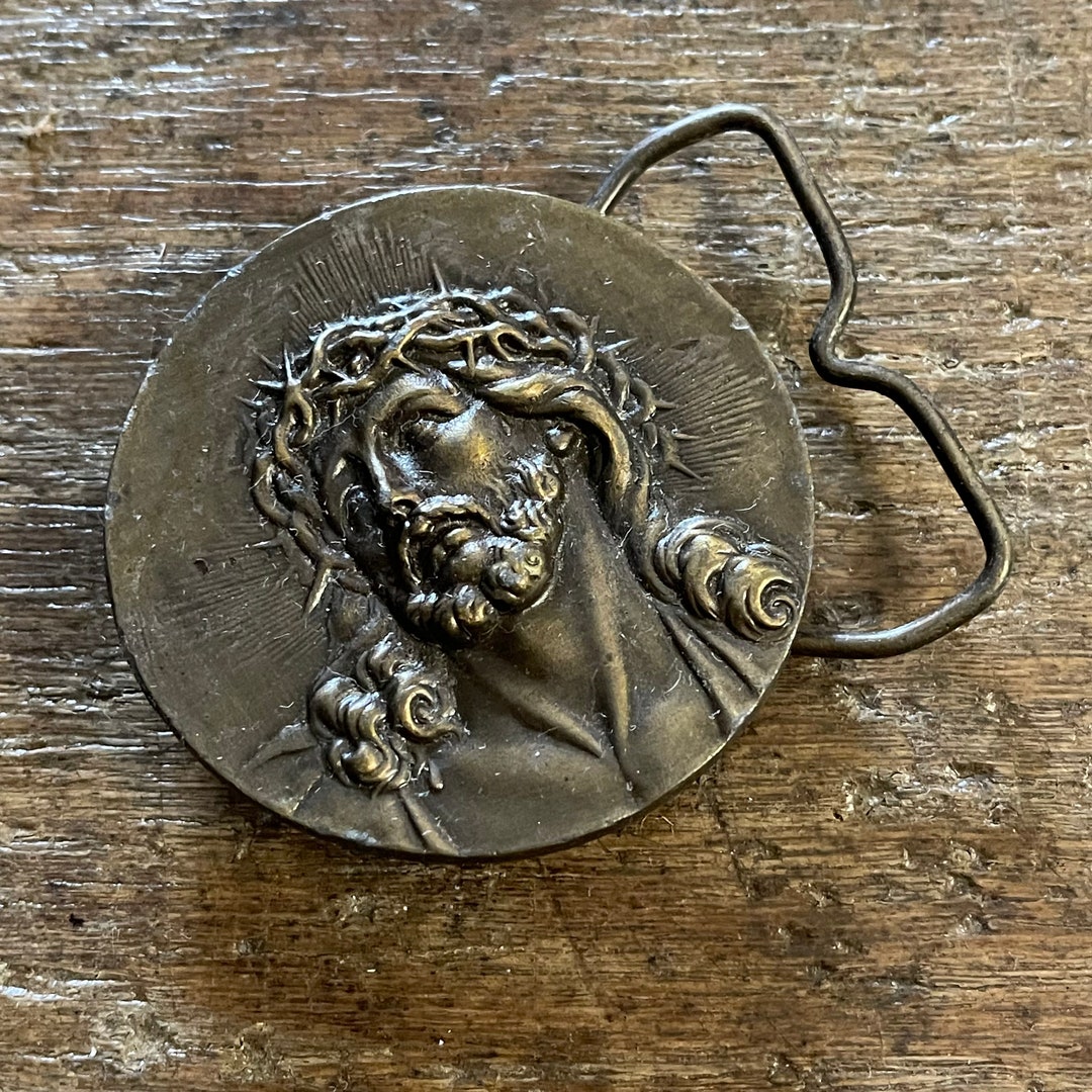 Vintage Christian Jesus With Crown of Thorns Face Design Brass Colored ...