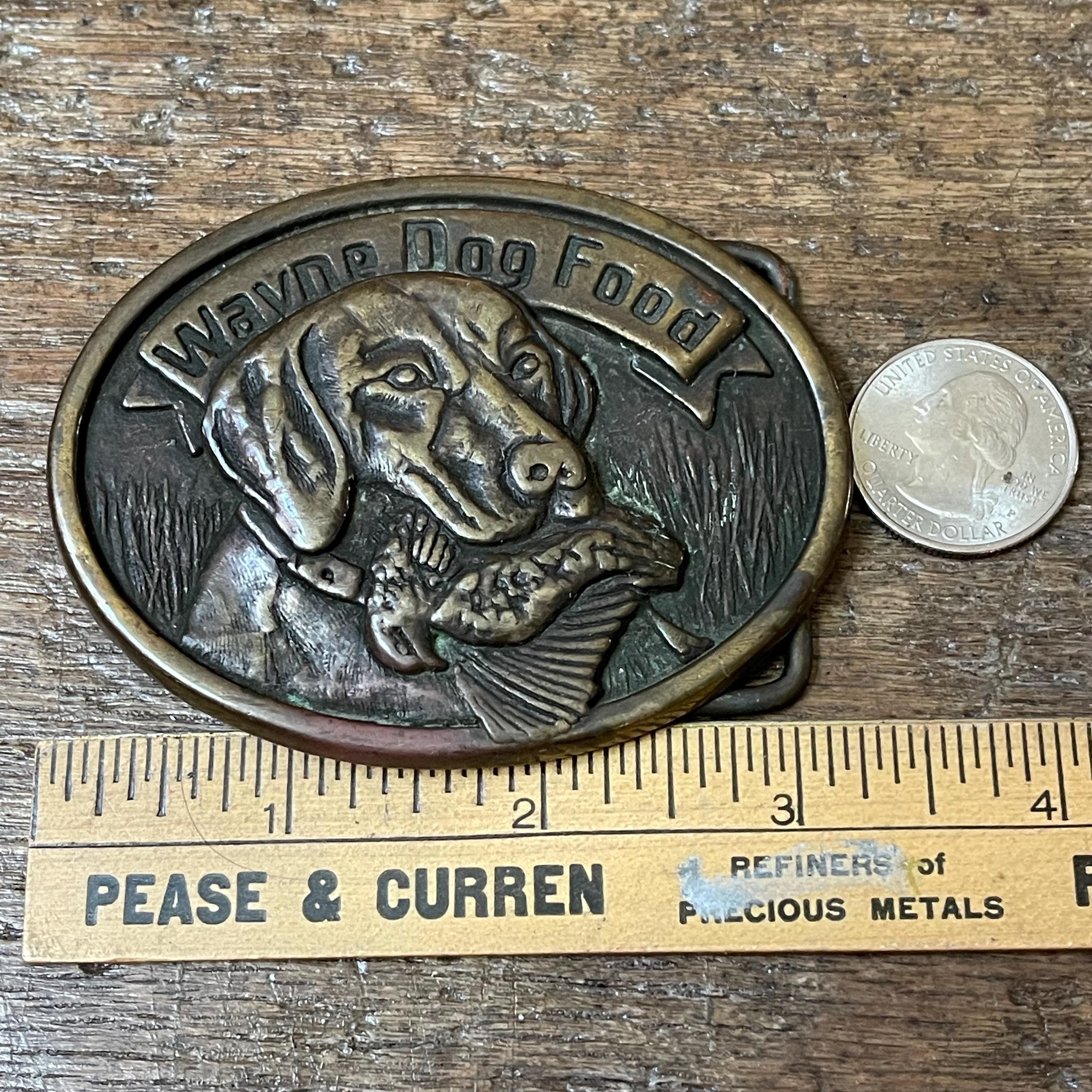 Vintage Wayne Dog Food Hunting Dog Themed Brass Colored Belt Buckle ...