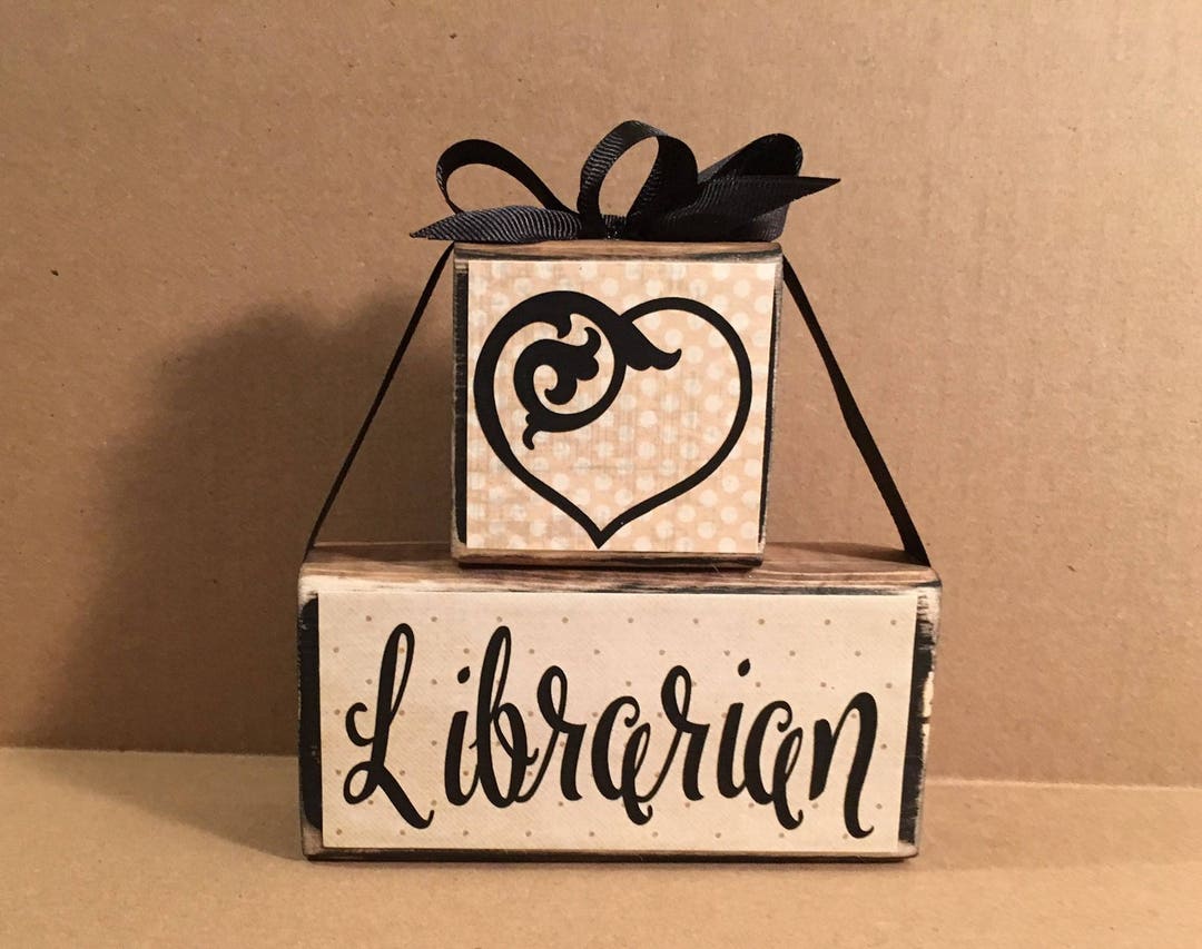 Librarian Wooden Block Set, Librarian Decor, Office Decor, Librarian ...
