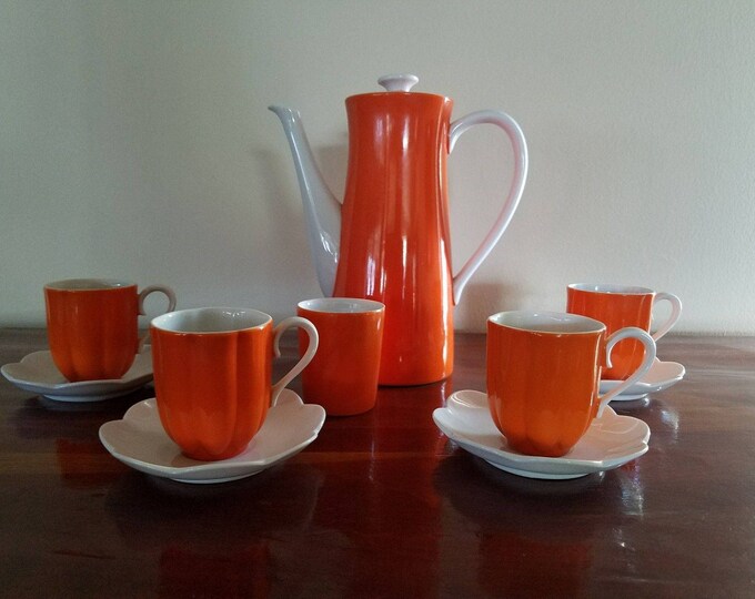Retro Vintage Mid Century Modern Tea Set, Orange and White - Etsy