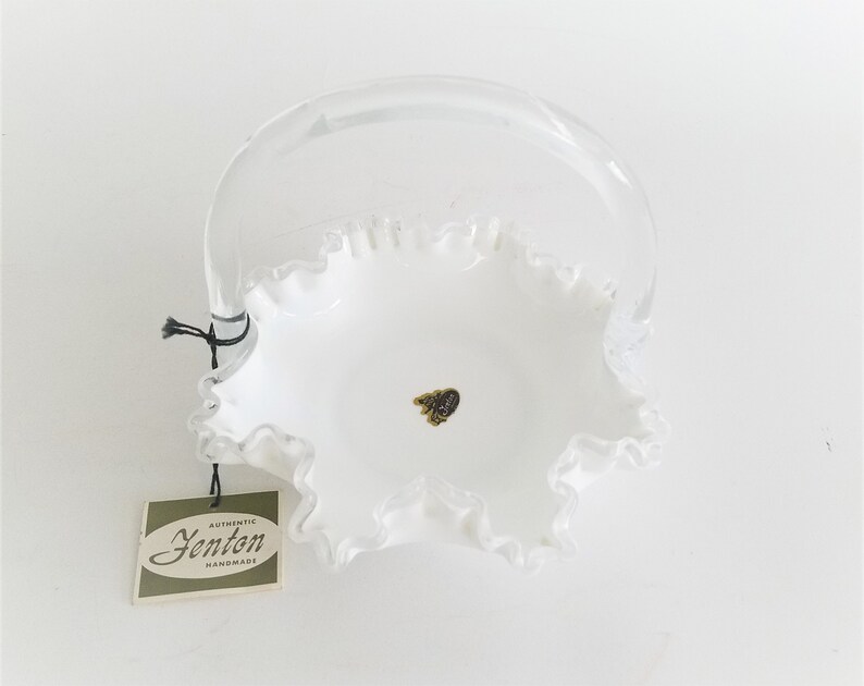Authentic Hand Made Fenton Glass White Basket - Unique Gift, Blown ...