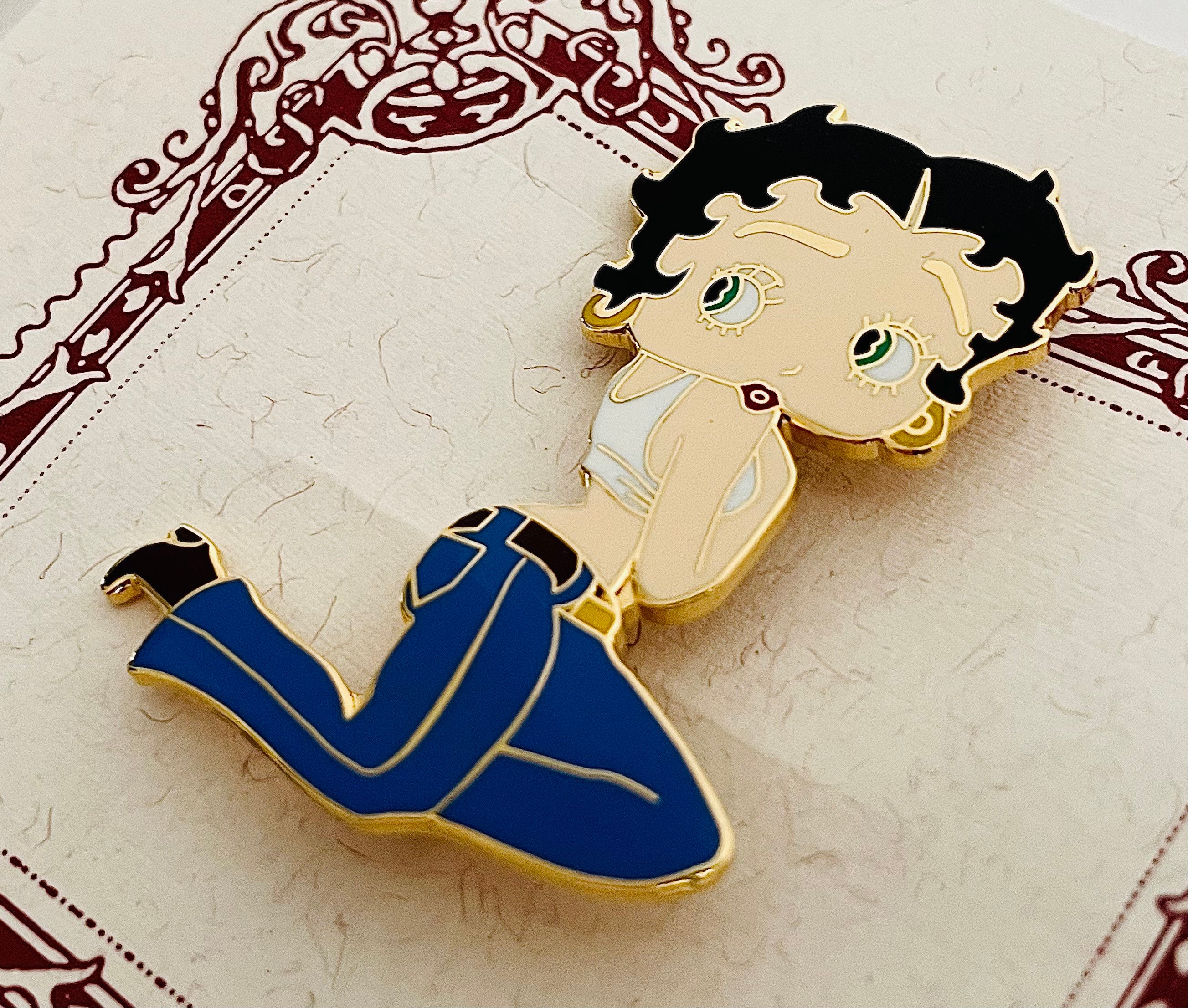 4 Vintage Betty Boop Pins, Lapel Pins, Hawaiian, Pilot, Casual in Jeans ...