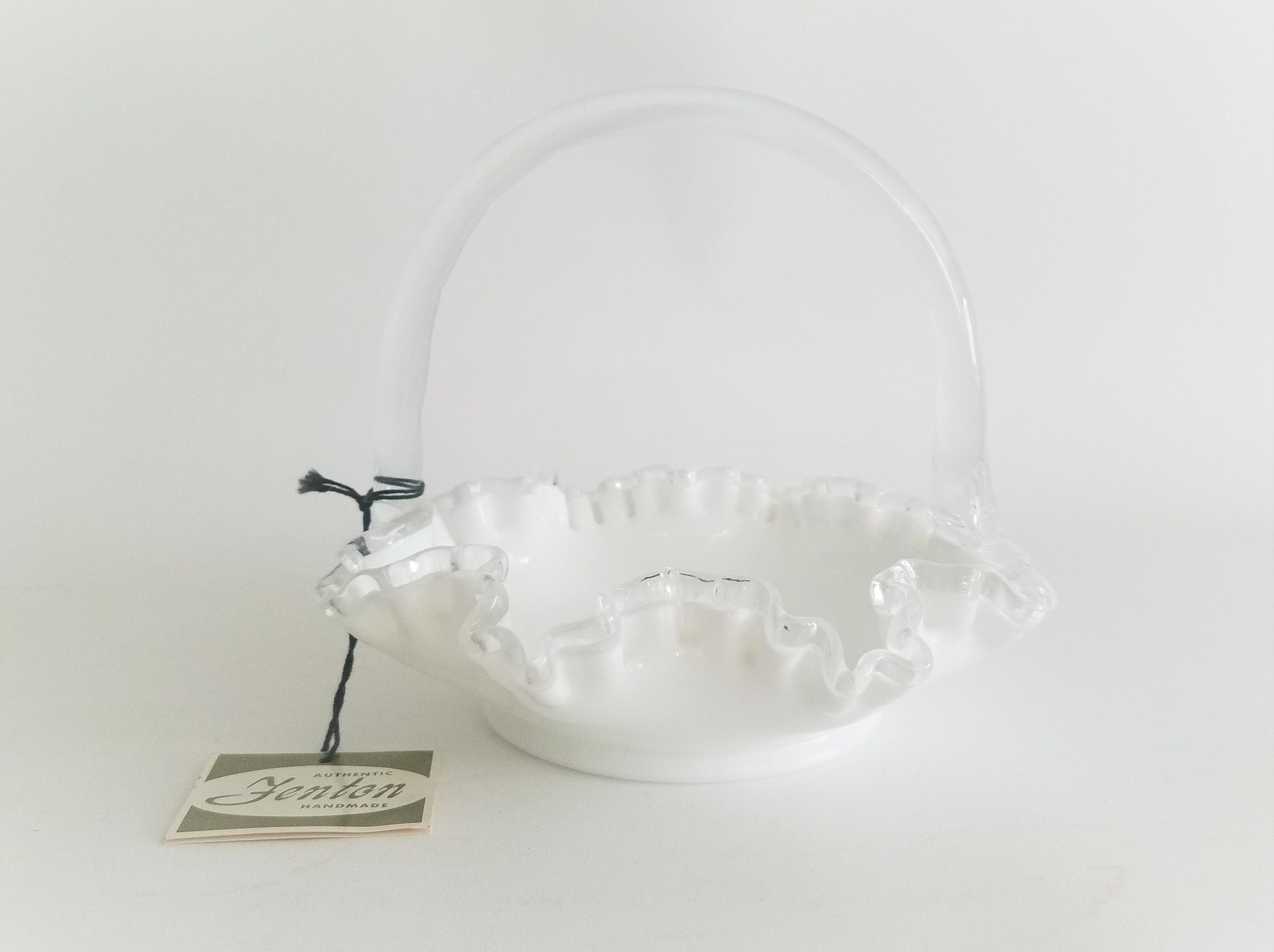 Authentic Hand Made Fenton Glass White Basket Unique Gift | Etsy