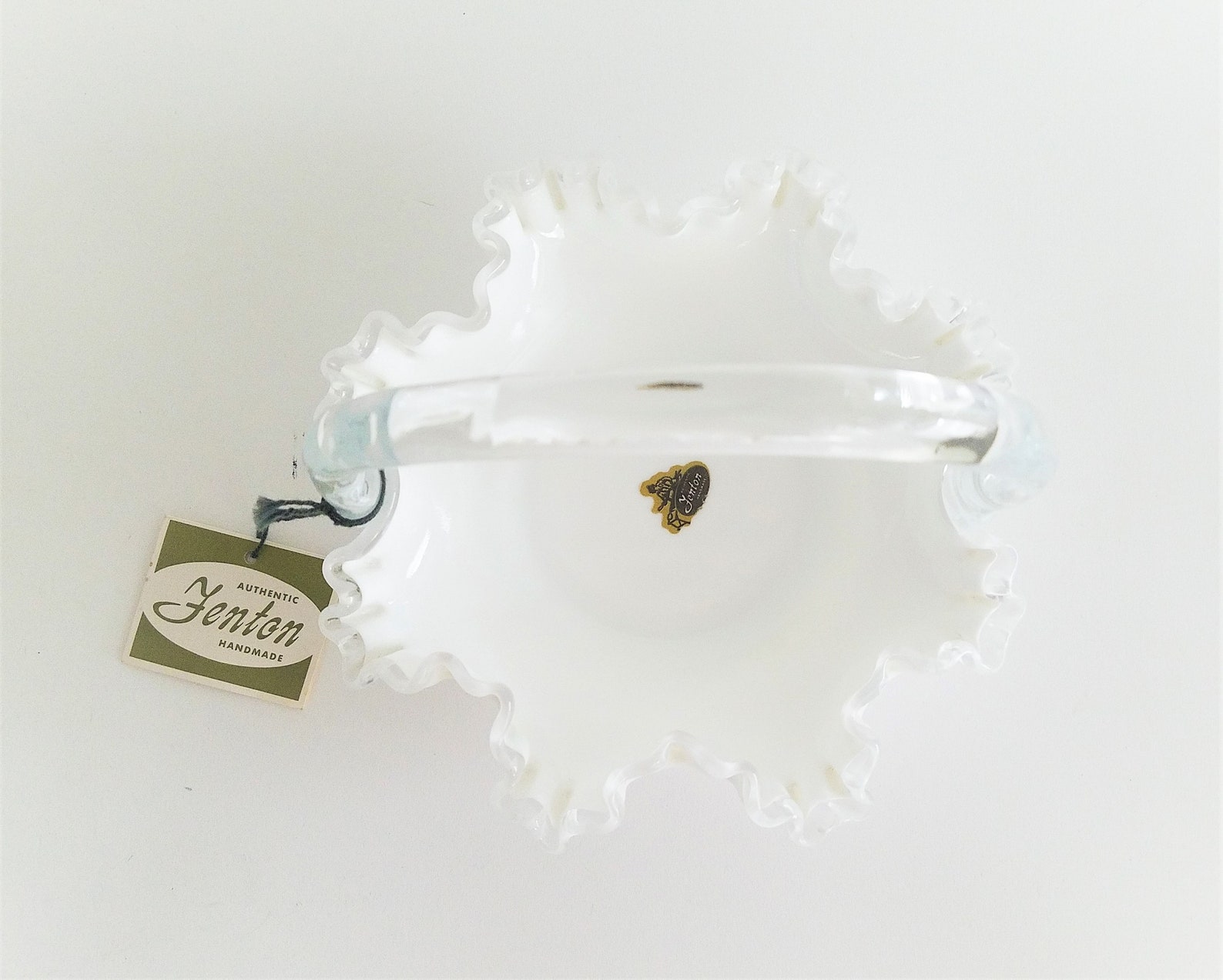 Authentic Hand Made Fenton Glass White Basket - Unique Gift, Blown ...