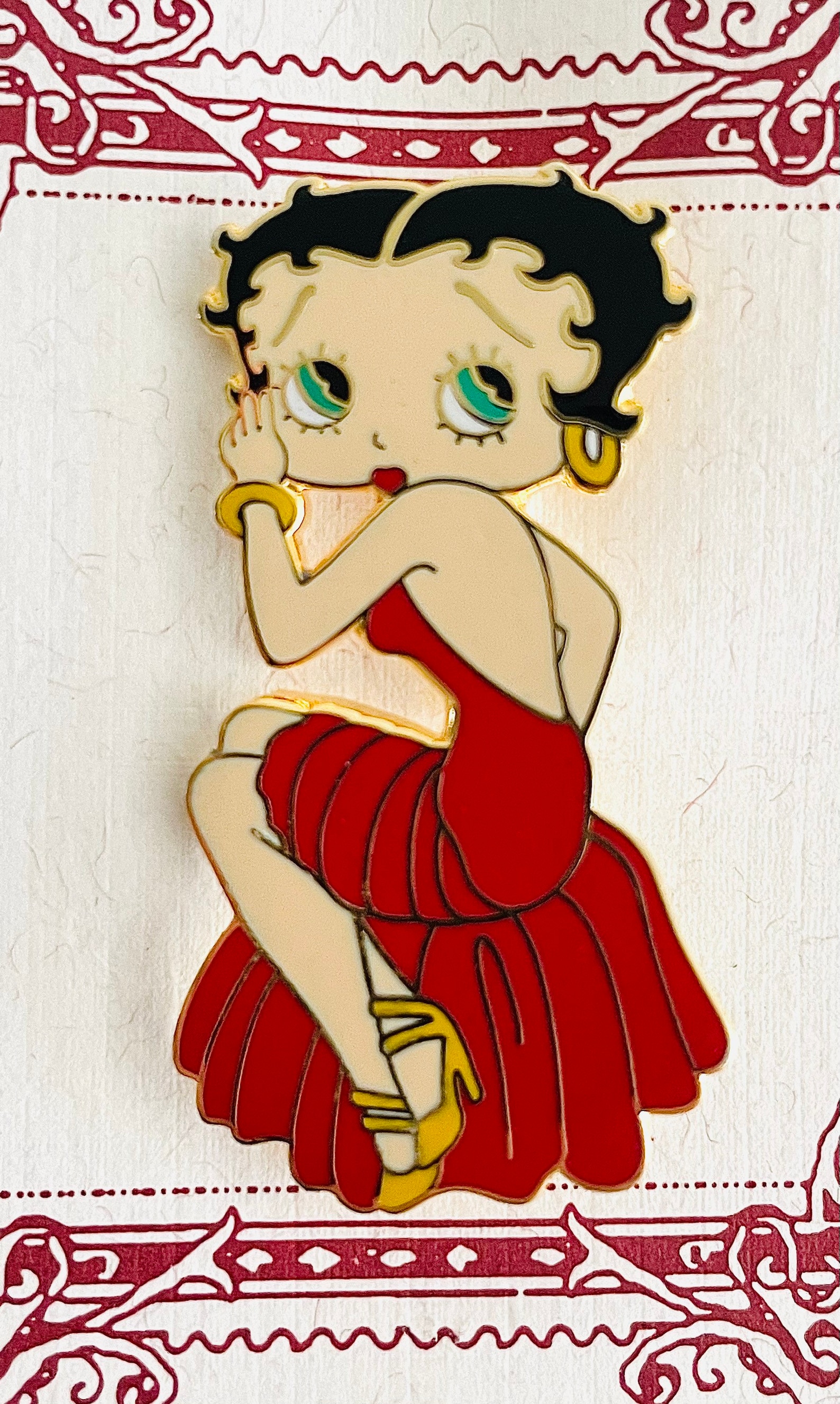 4 Vintage Betty Boop Pin Set, Four Red Dress Pins, Lapel Pin, Cartoon ...