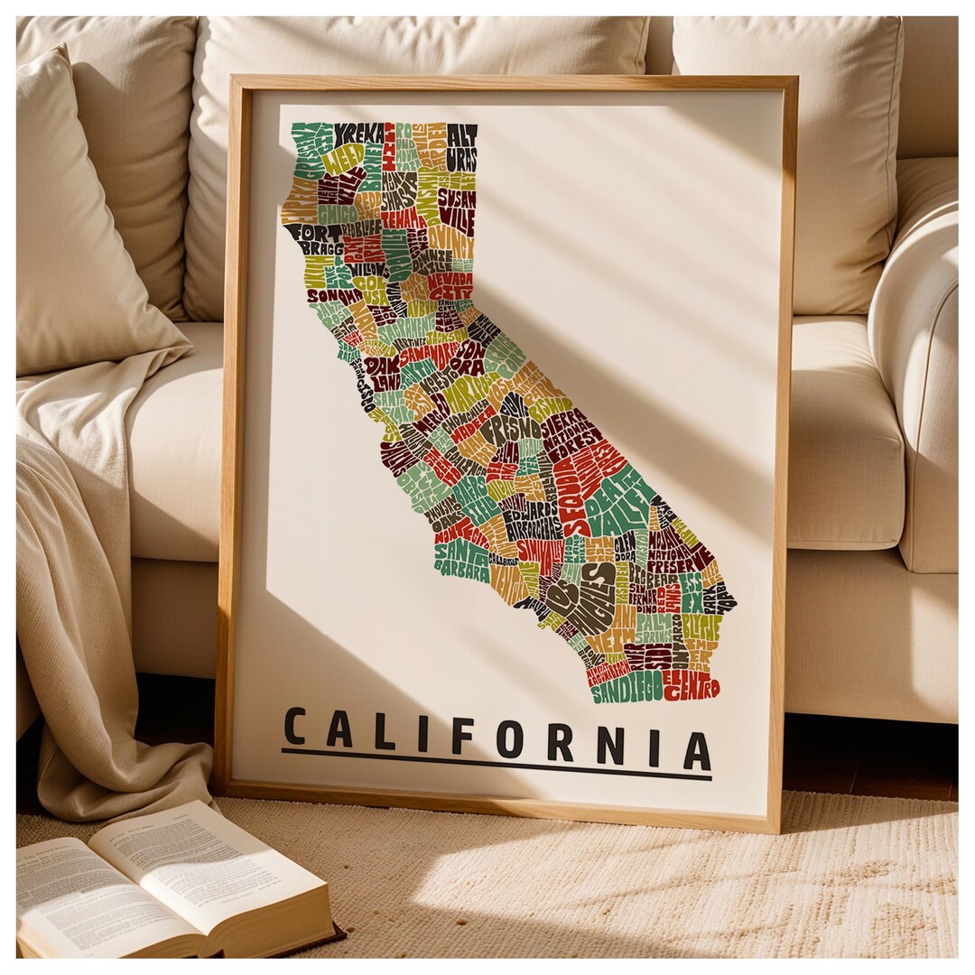 Framed California Map Art Print, California Art Print, Multiple Sizes ...
