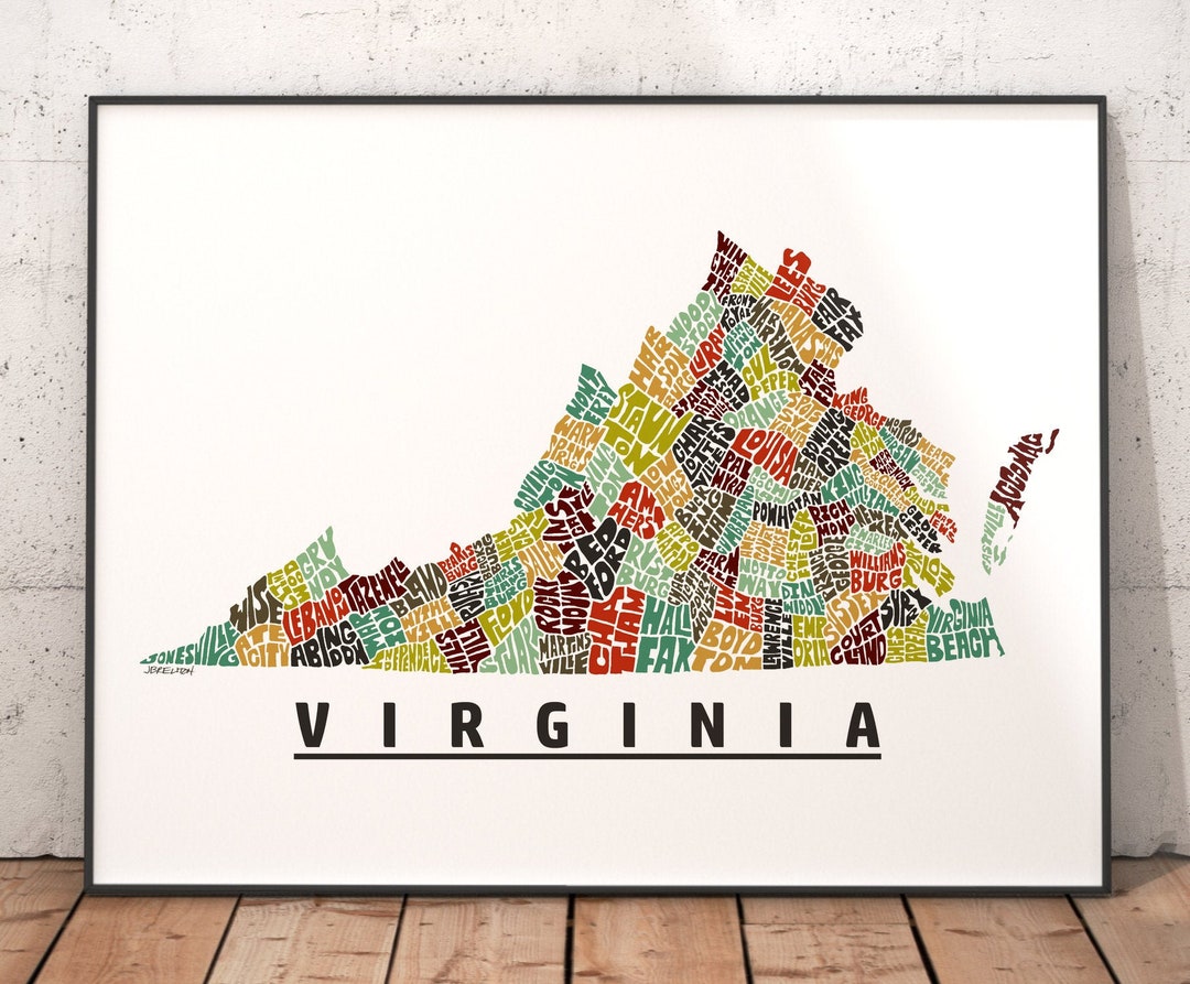 Virginia Map Art, Virginia Art Print, Signed Print of My Original Hand ...