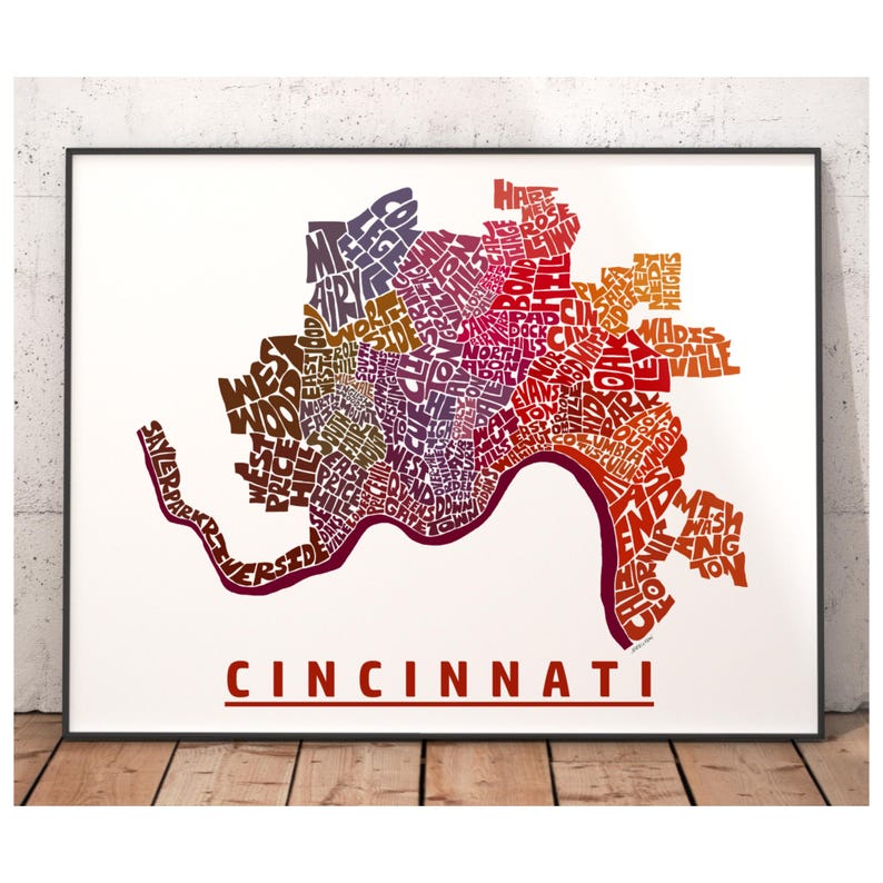 Cincinnati Neighborhood Map Print, Signed Print of My Original Hand ...