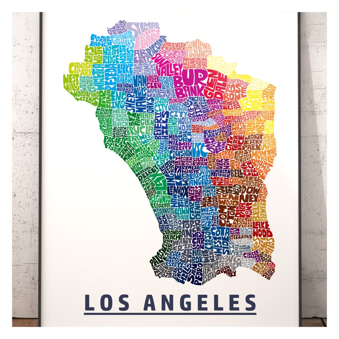 Los Angeles Neighborhood Map Art Print, Signed Print of My Original ...