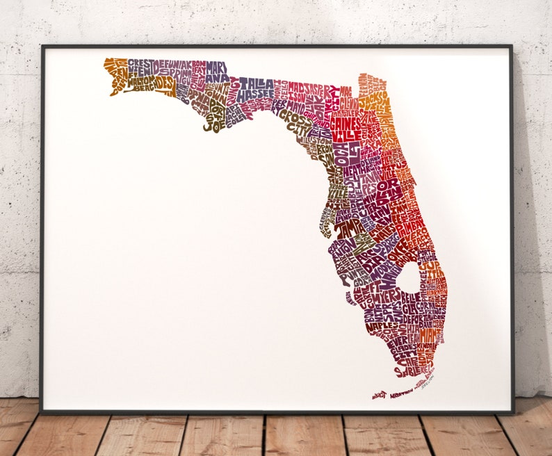 Florida Map Art Florida Decor Florida Artwork Print of My | Etsy