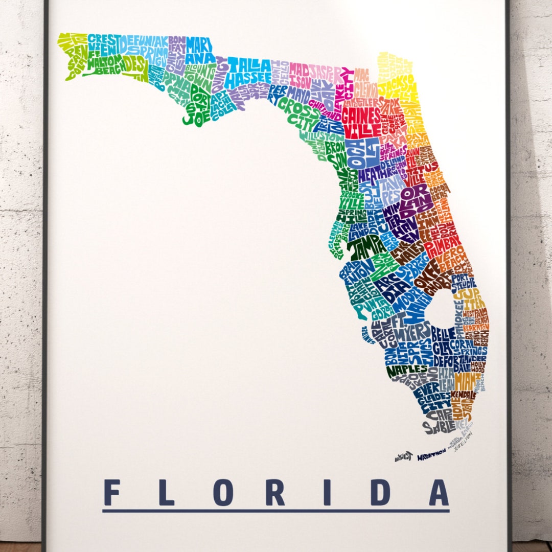 Florida Map Art Print, Florida Decor, Florida Gift, Signed Print of My ...