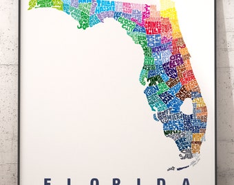 Florida Map Art, Florida Art Print, Signed Print of My Original Hand ...
