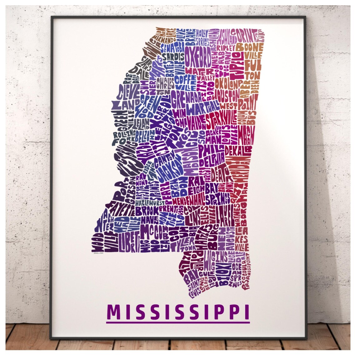 Mississippi Map Art, Mississippi Art Print, Signed Print of My Original ...