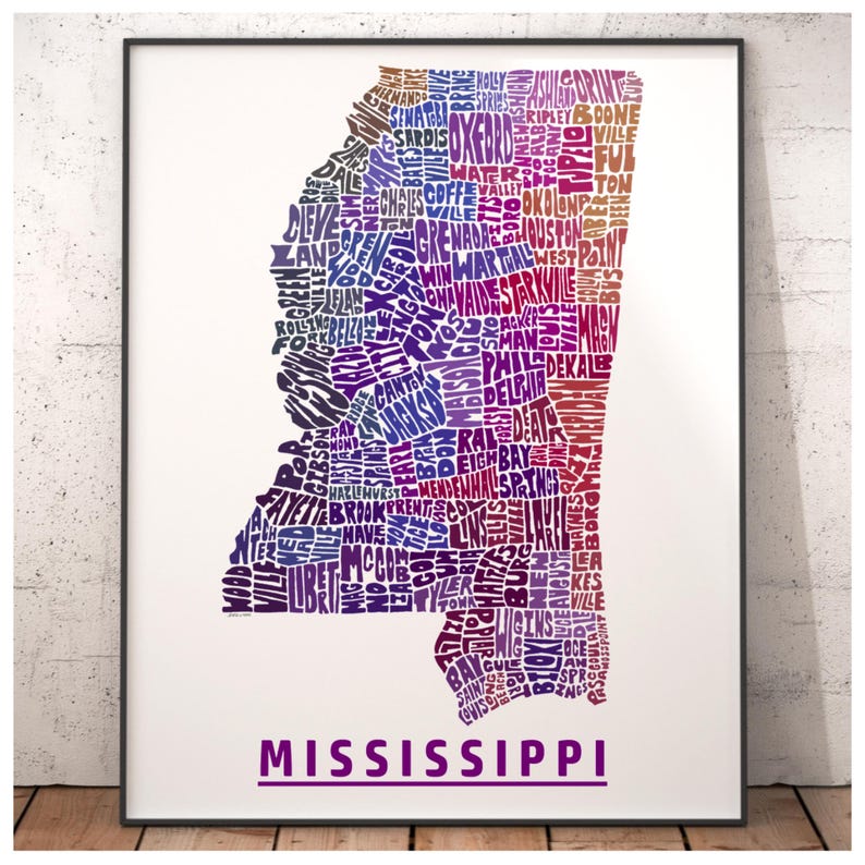 Mississippi Map Art, Mississippi Art Print, Signed Print of My Original ...