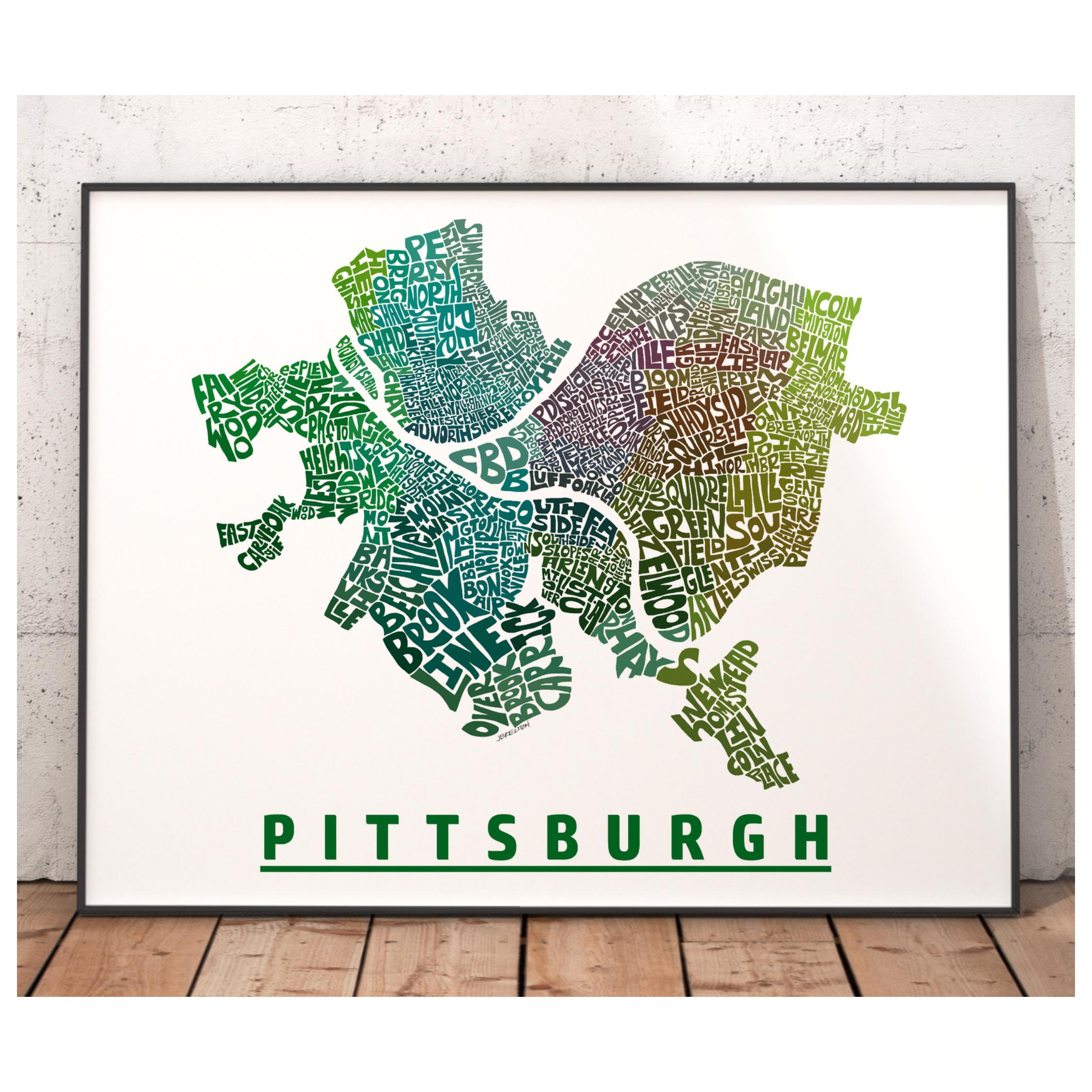 Pittsburgh Neighborhood Map Art Print, Signed Print of My Original Hand ...