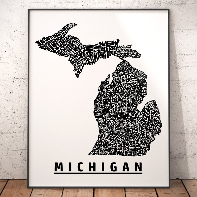 Michigan Map Art Michigan Art Print Signed Print of My - Etsy