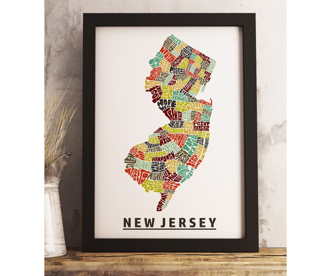 New Jersey map art FRAMED, available in several colors and sizes, New ...