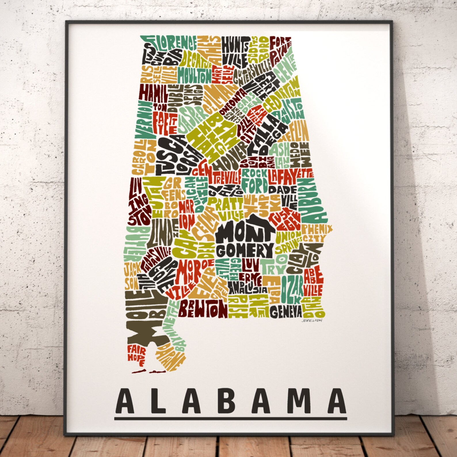 Alabama Map Art Alabama Art Print Signed Print of My - Etsy