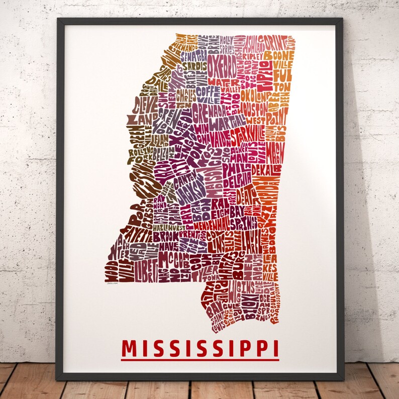 Mississippi map art Mississippi art print signed print of my | Etsy