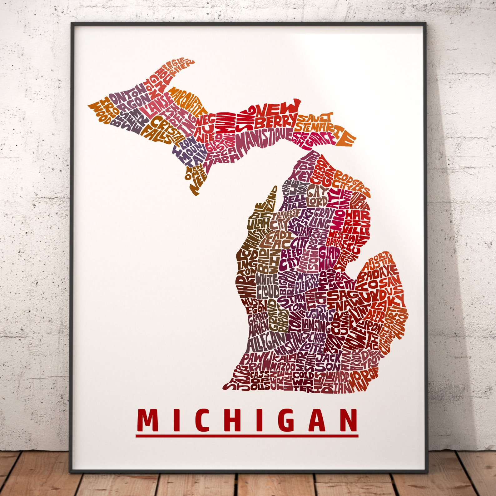 Michigan Map Art, Michigan Art Print, Signed Print of My Original Hand ...