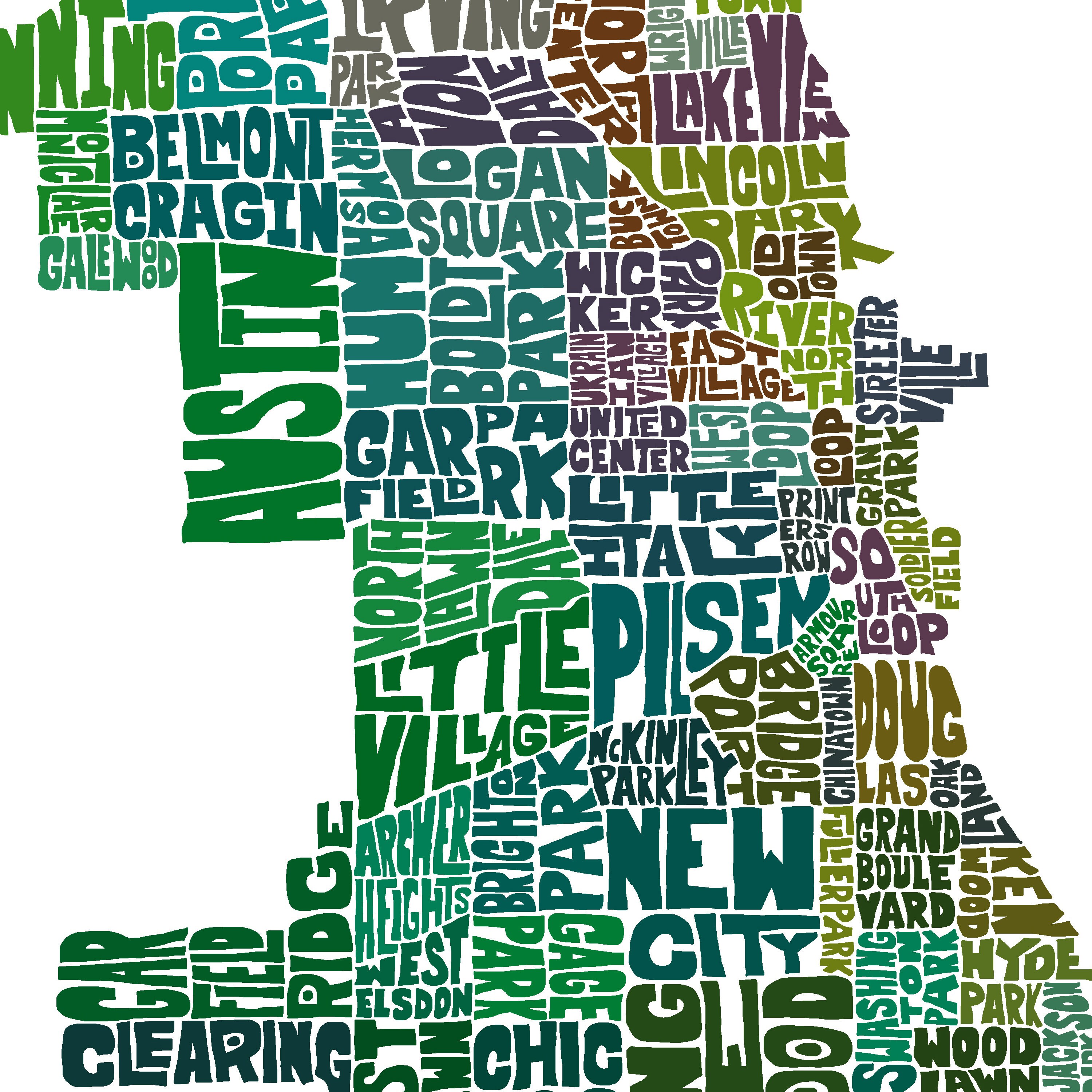 Framed Chicago Neighborhoods Map Art Print - Multiple Sizes, Color ...