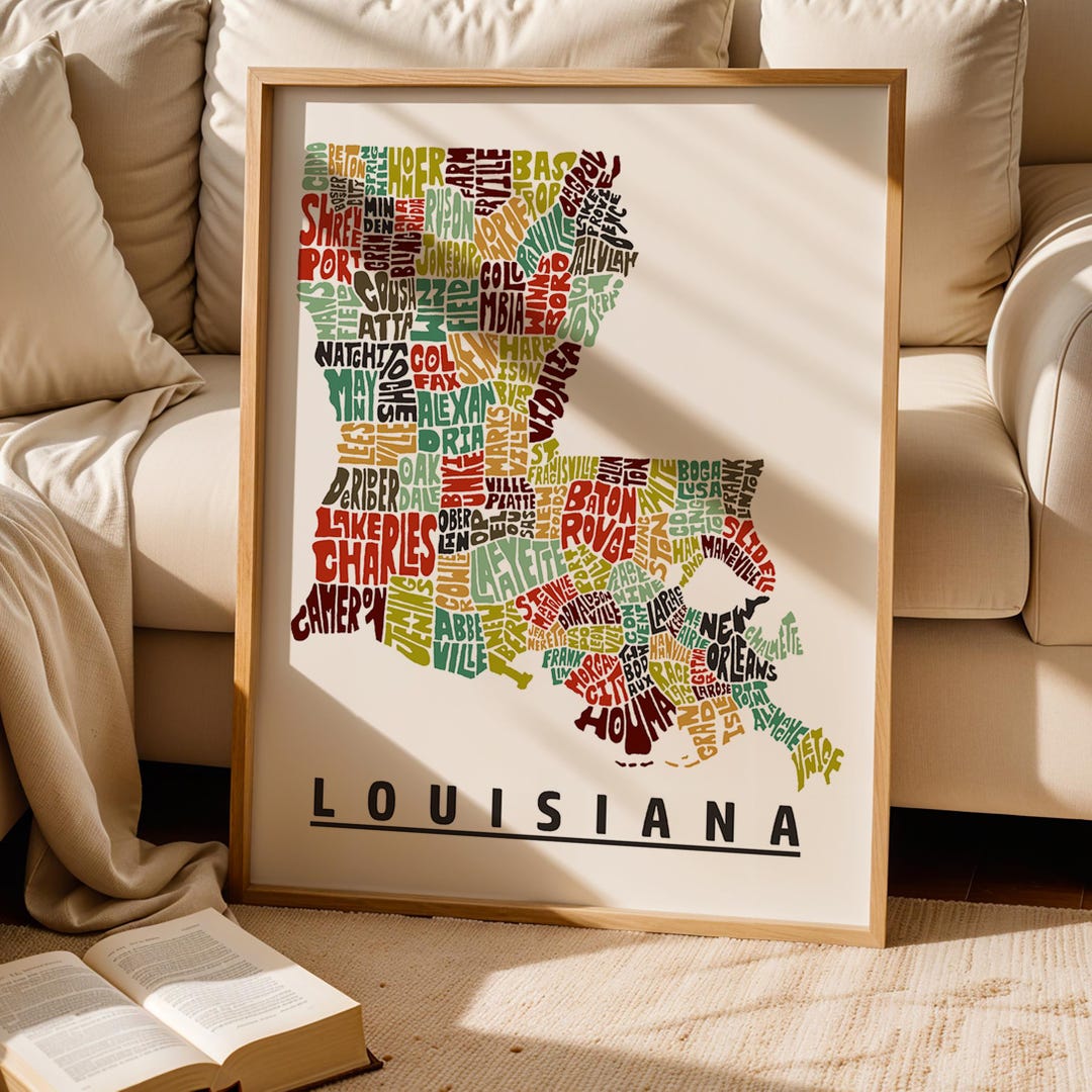 Framed Louisiana Map Art Print, Louisiana Art Print, Multiple Sizes ...