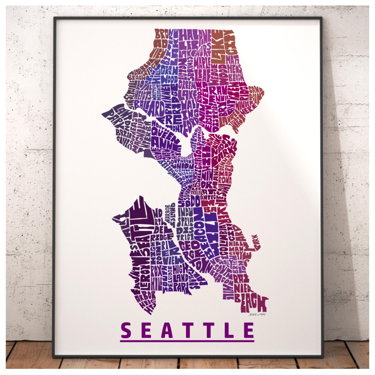 Seattle Neighborhood Map Print, Signed Print of My Original Hand Drawn ...
