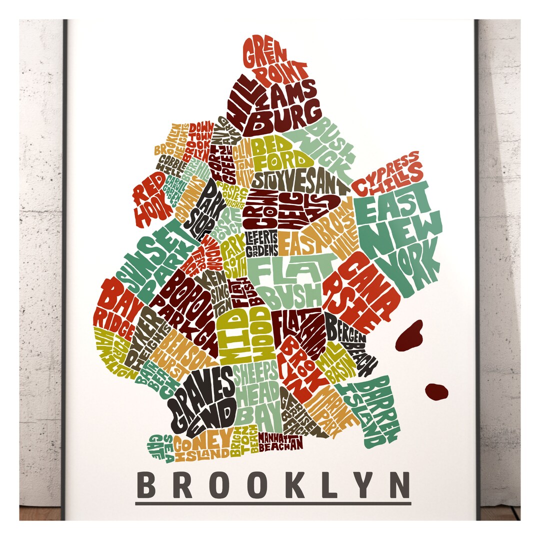 Brooklyn Neighborhood Map Print, Signed Print of My Original Hand Drawn ...