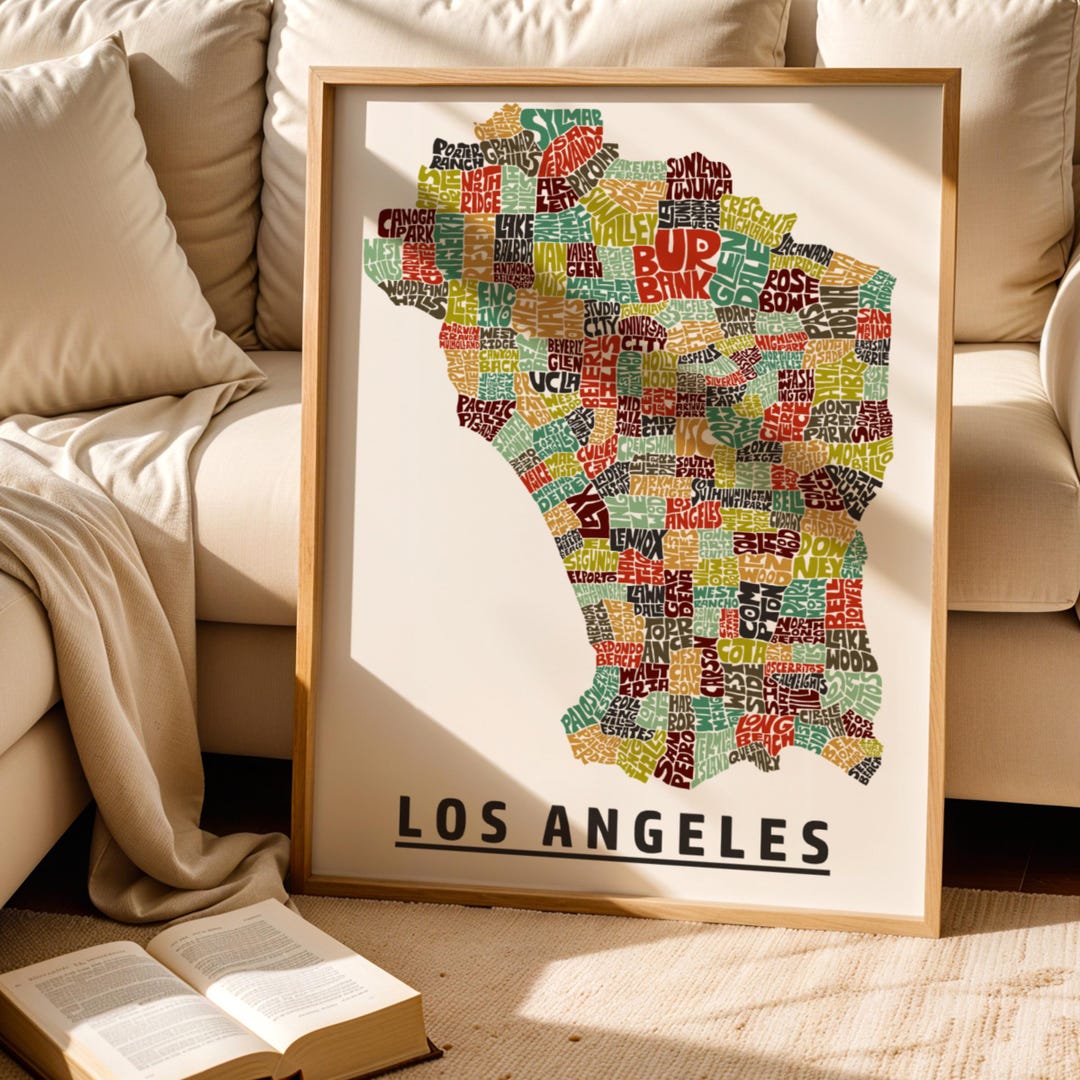 Los Angeles Map Art Print-framed, Available in Several Colors and Sizes ...