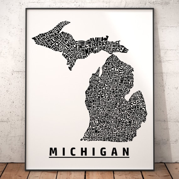 Michigan Map Michigan Art Michigan Print Signed Print of My - Etsy