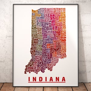 Indiana map art Indiana art print signed print of my | Etsy