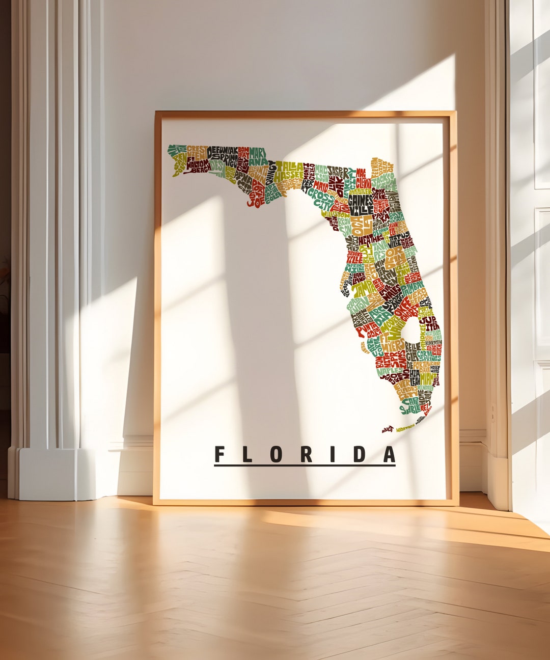 Florida Map Art Print-framed, Available in Several Colors and Sizes ...