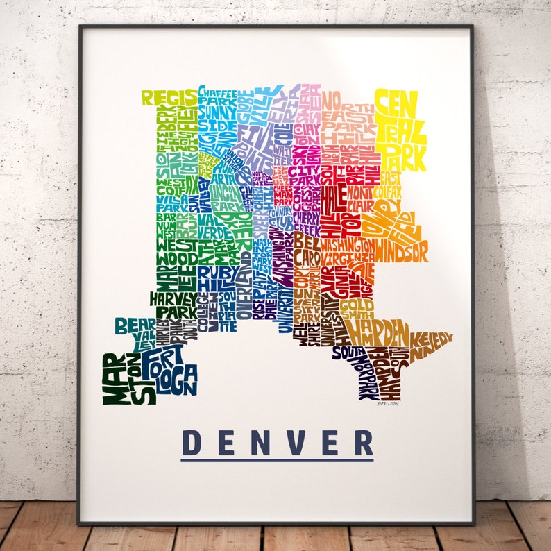 Denver Neighborhood Map Print Signed Print of My Original - Etsy