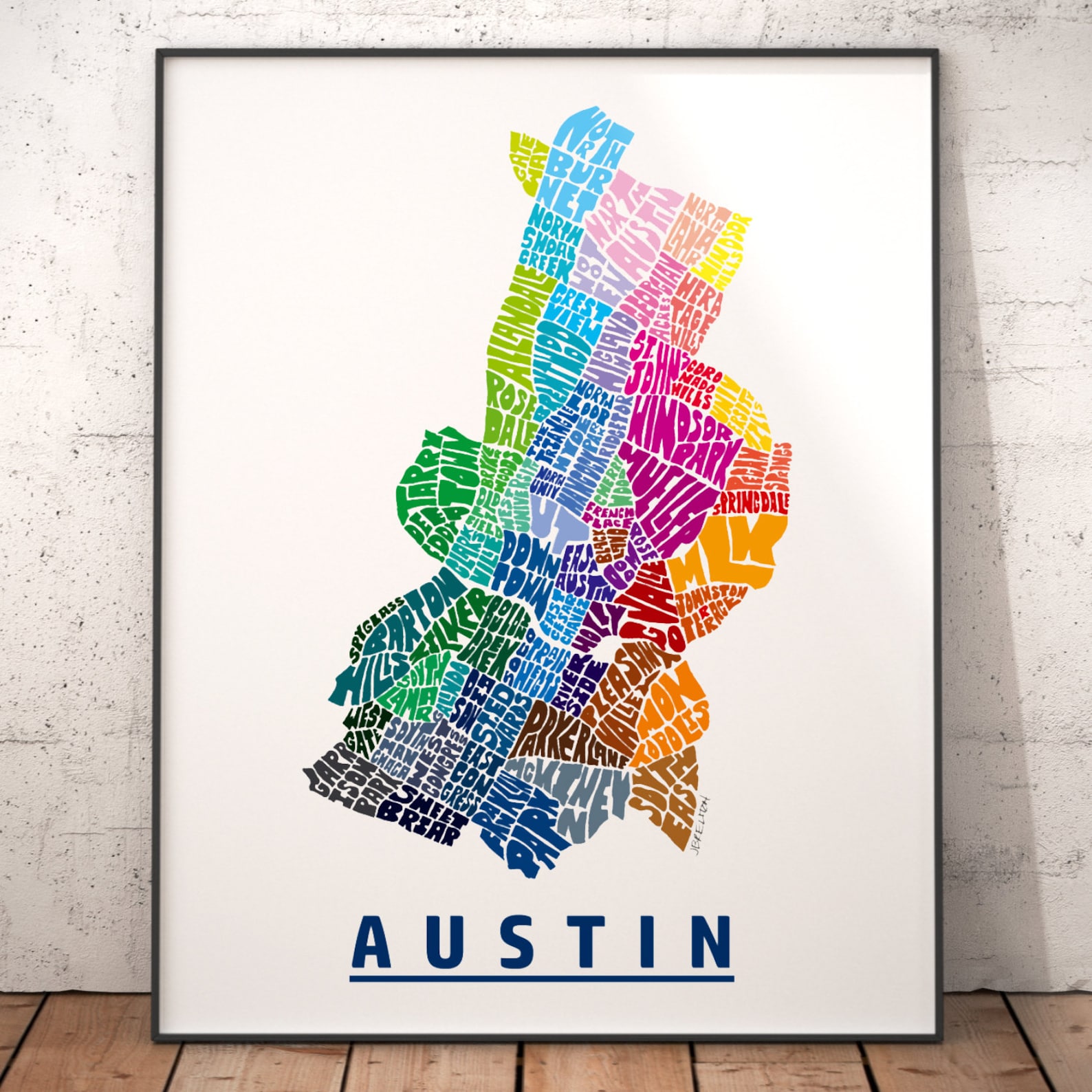 Austin Neighborhood Map Print Signed Print of My Original - Etsy