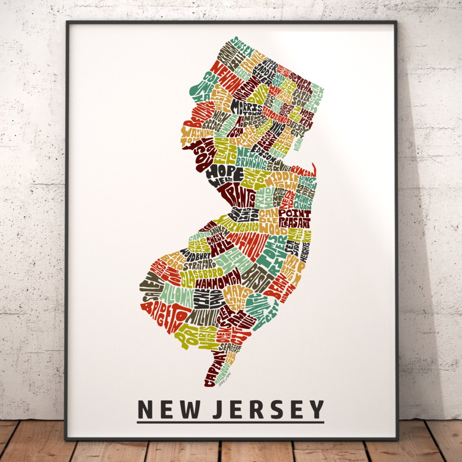 New Jersey Map New Jersey Art New Jersey Print signed print | Etsy