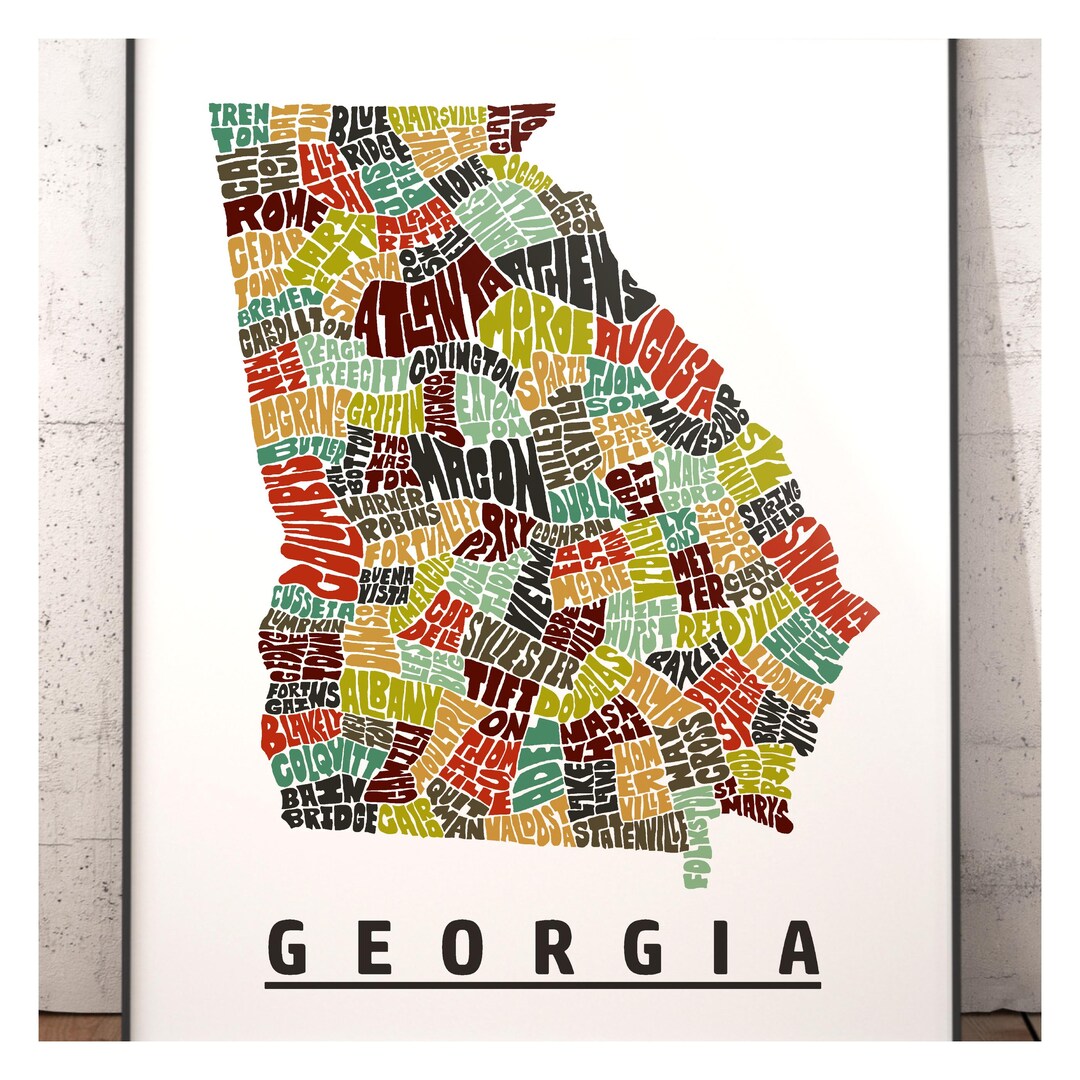 Georgia Map Art, Georgia Art Print, Signed Print of My Original Hand ...