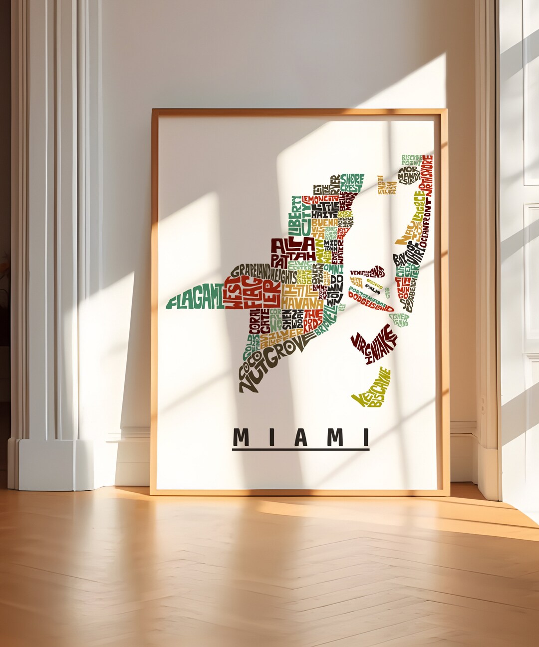 Miami Map Art Print-framed, Available in Several Colors and Sizes ...