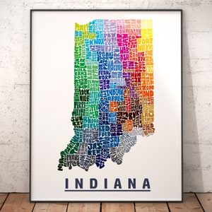 Indiana Map Art, Indiana Art Print, Signed Print of My Original Hand ...