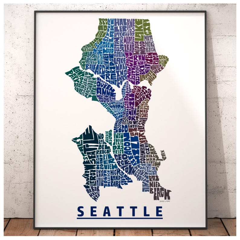 Seattle Neighborhood Map Art Print, Seattle Gift, Signed Print of My ...