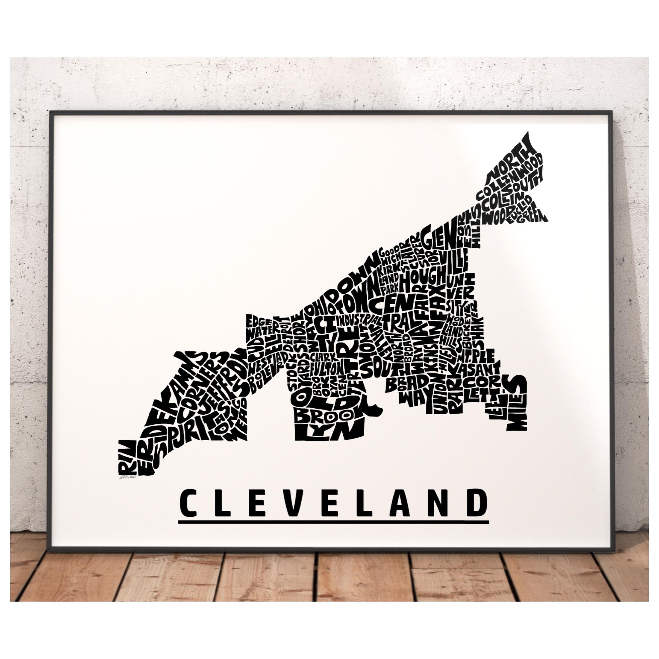 Cleveland Neighborhood Map Art Print, Cleveland Gift, Signed Print of ...